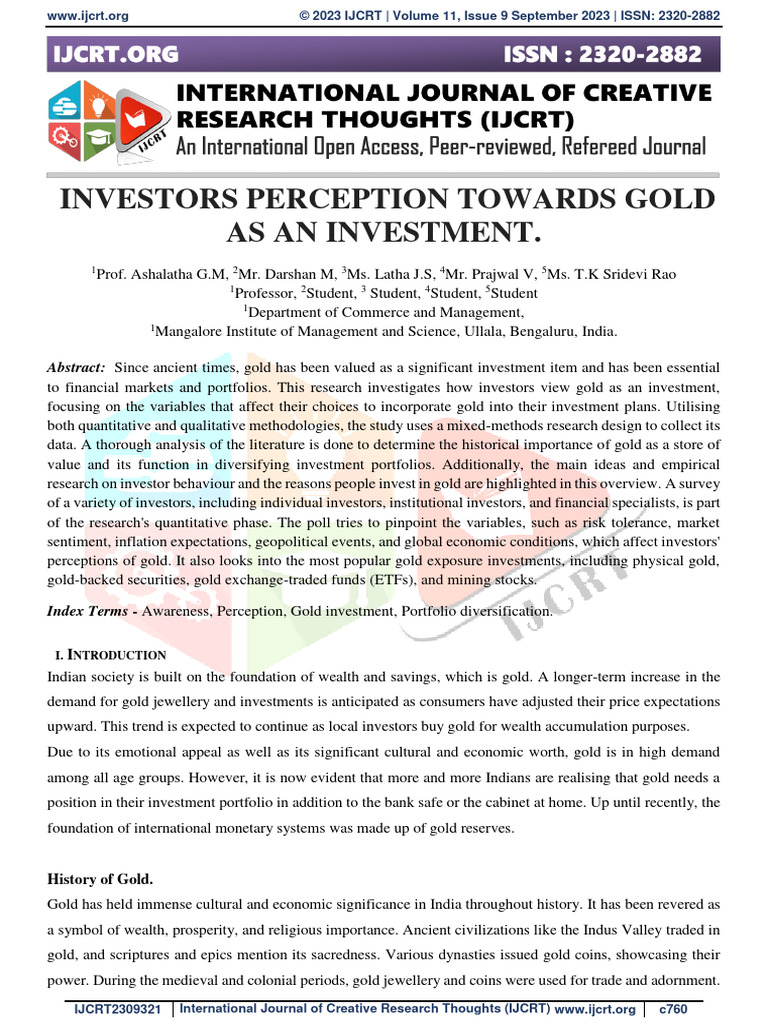 Investors Perception Towards Gold | PDF | Gold As An Investment | Investing