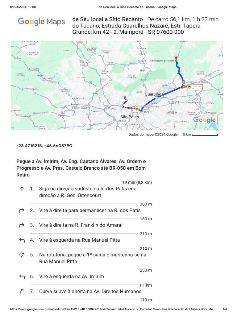 De Seu Local A Sítio Recanto Do Tucano - Google Maps | PDF