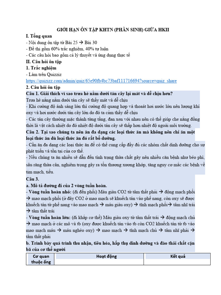 KHTN7 - GIỚI HẠN ÔN TẬP GIỮA HKII | PDF