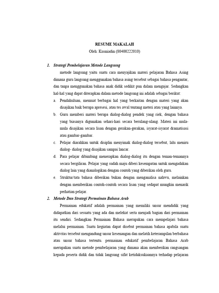 Kusniadin Tugas Resume Makalah Metode Dan Strategi Pba | PDF | Karier & Perkembangan