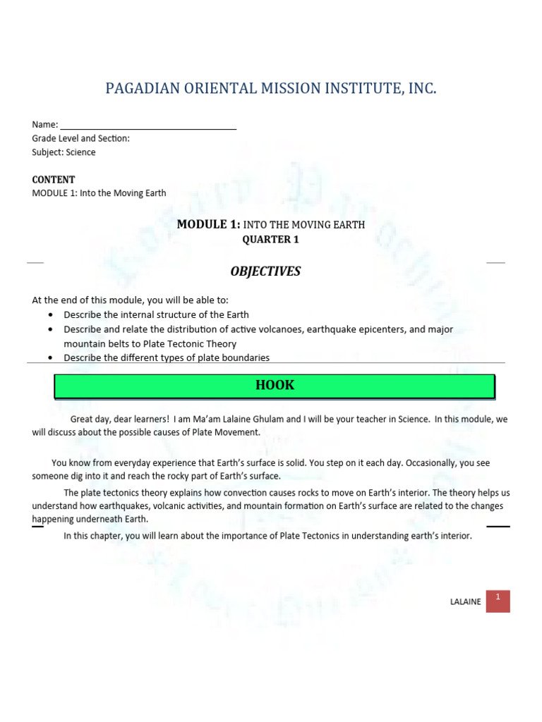Science gr10 Module 1 | PDF | Plate Tectonics | Geophysics