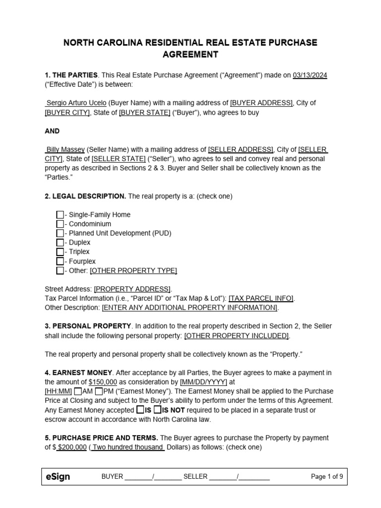 North Carolina Real Estate Purchase Agreement | PDF | Arbitration ...