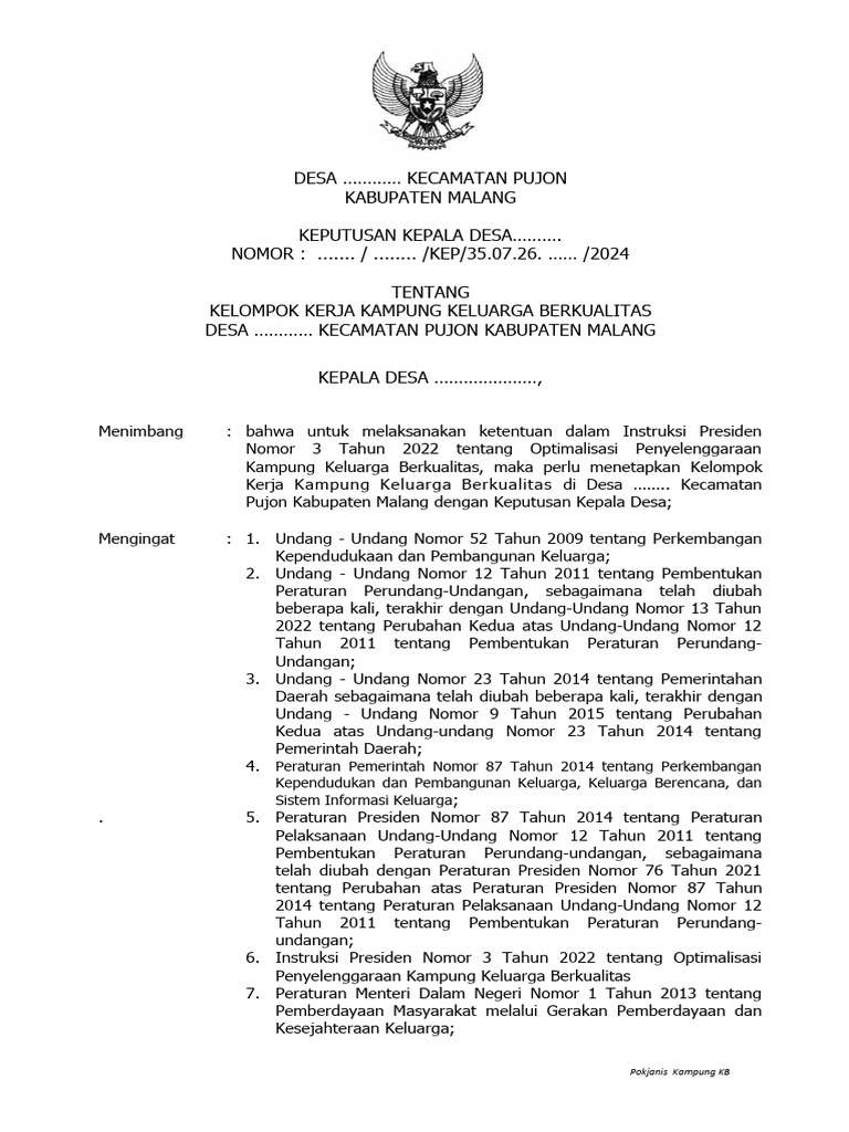 SK Pokja Kampung KB Desa 2024+struktur | PDF