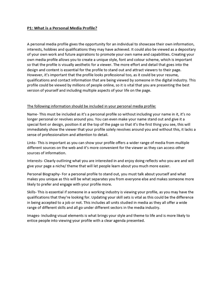 P1: What Is A Personal Media Profile? | PDF | Mass Media | Human ...