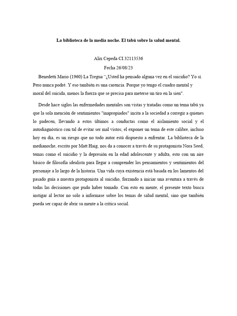 La Biblioteca De La Media Noche El Tabú Sobre La Salud Mental Pdf