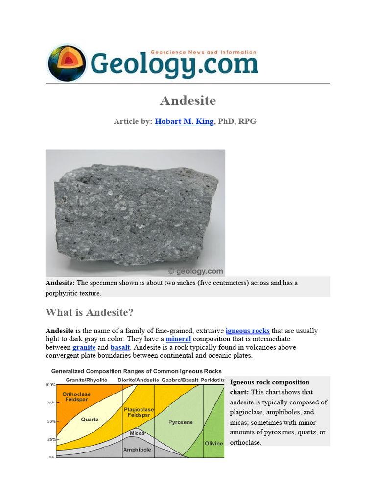 Understanding Andesite: Formation & Properties | PDF | Magma | Igneous Rock
