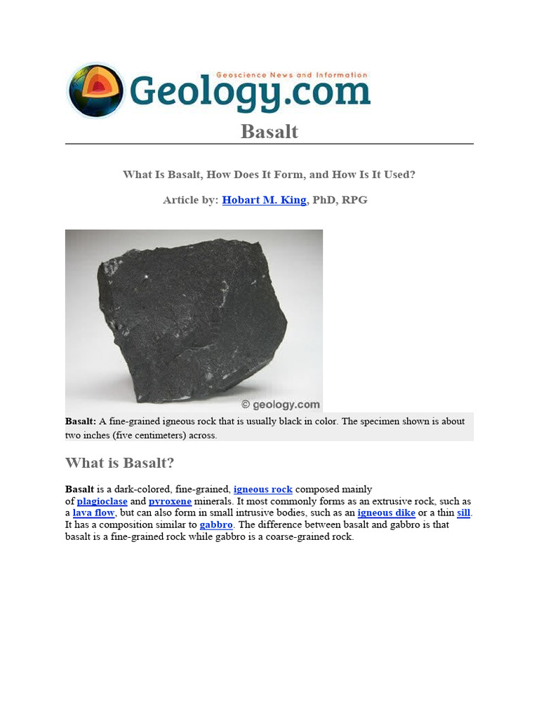 Basalt Rock (Igneous Rock) Extrusive | PDF | Basalt | Volcano