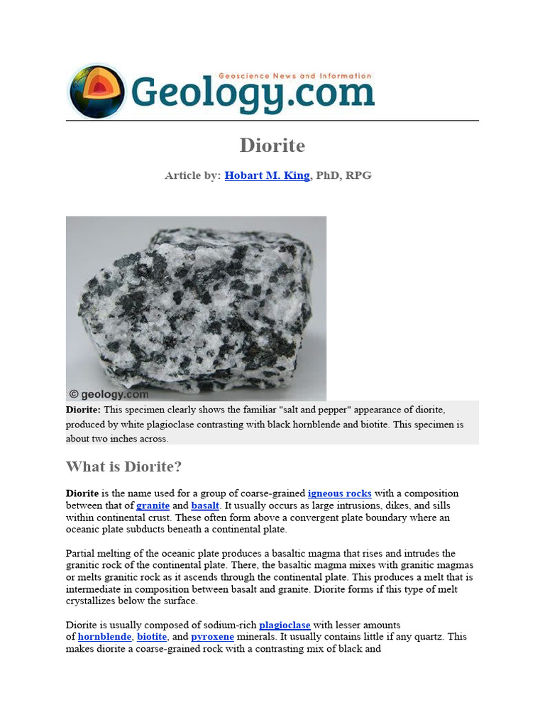 Diorite Rock (Igneous Rock) Intrusive | PDF | Granite | Igneous Rock