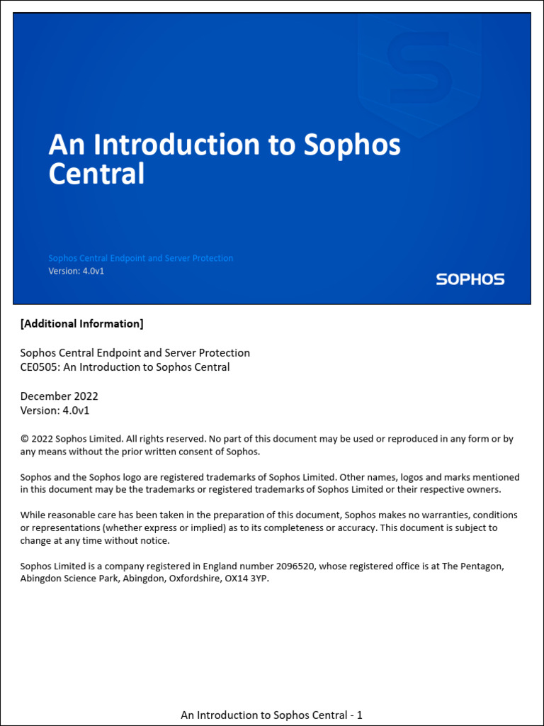 CE0505 4.0v1 An Introduction To Sophos Central | PDF | World Wide Web | Internet & Web