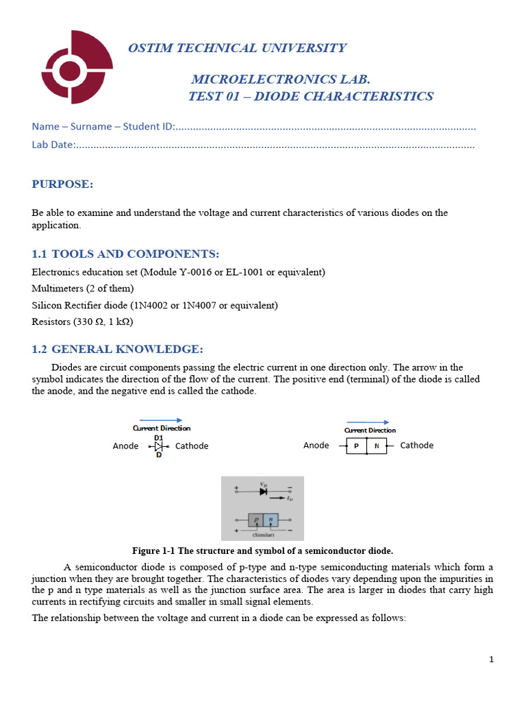 Experiment 1 Diodes Report | PDF | Diode | P–N Junction