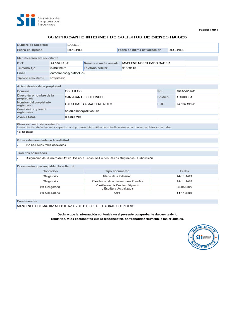 Comprobante Solicitud SII | PDF | Informática