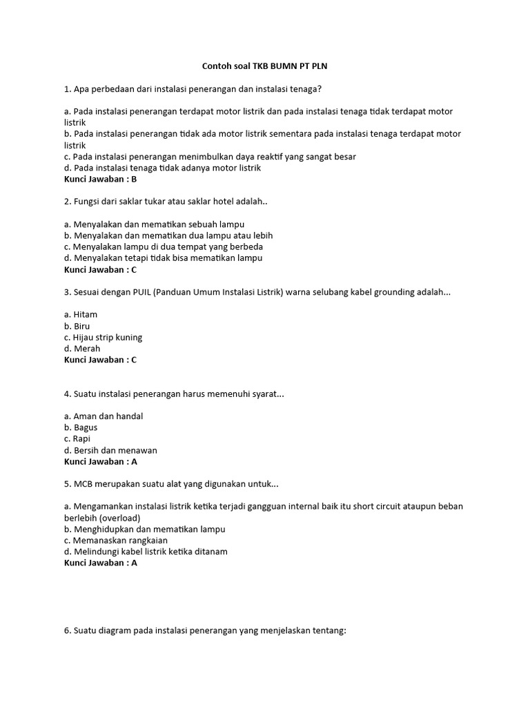 Latian Soal TKB Bumn PT PLN | PDF