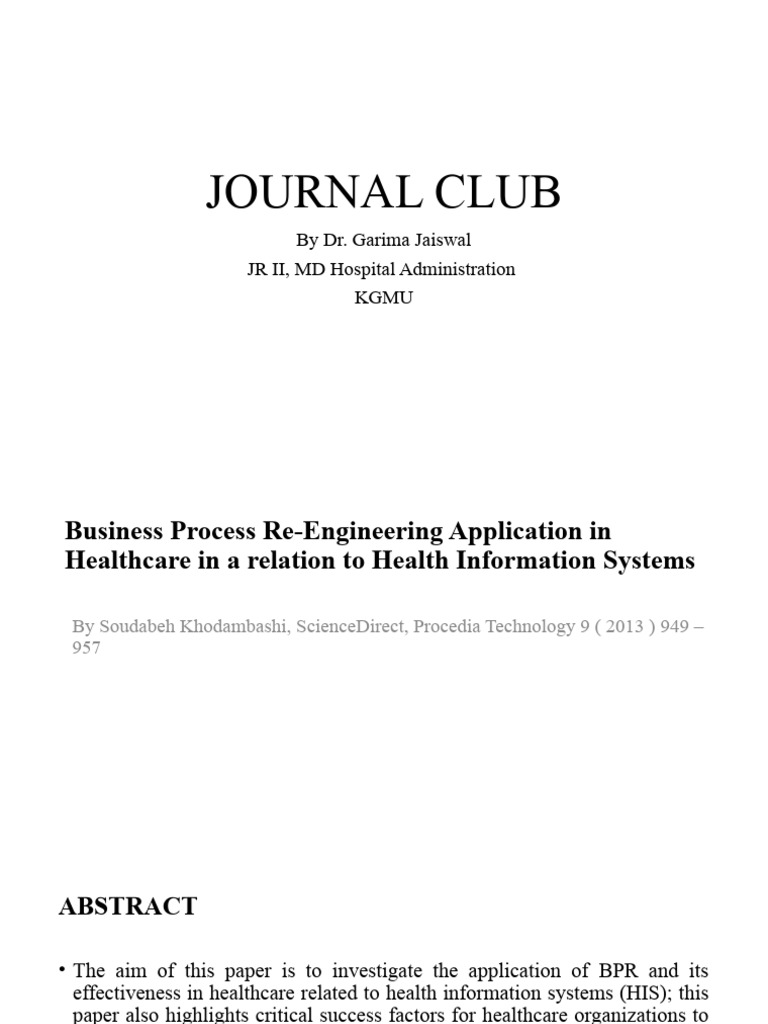 JC Business Process Re Engineering Application in Healthcare | PDF ...