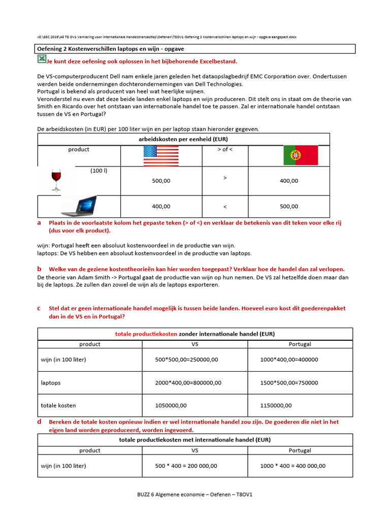 T8OV1 Oefening 2 Kostenverschillen Laptops en Wijn - Opgave | PDF