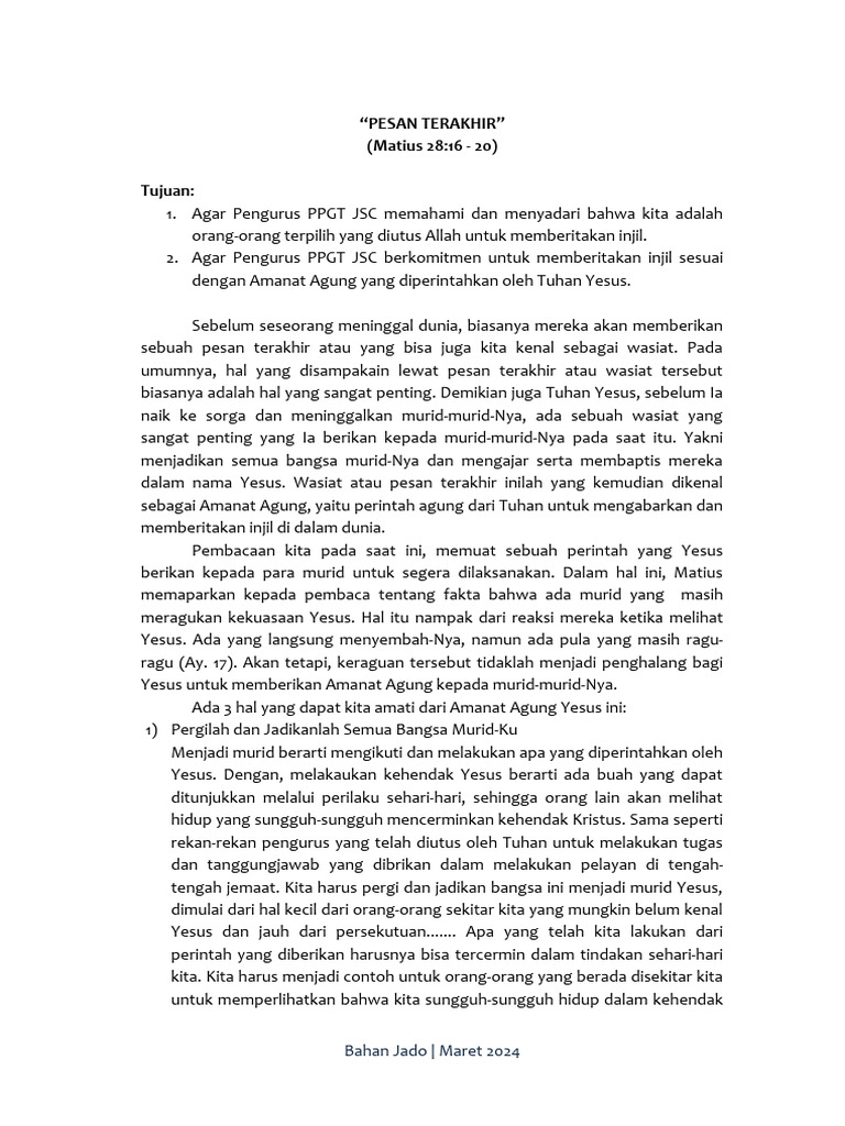 Bahan Khotbah Jam Doa | PDF