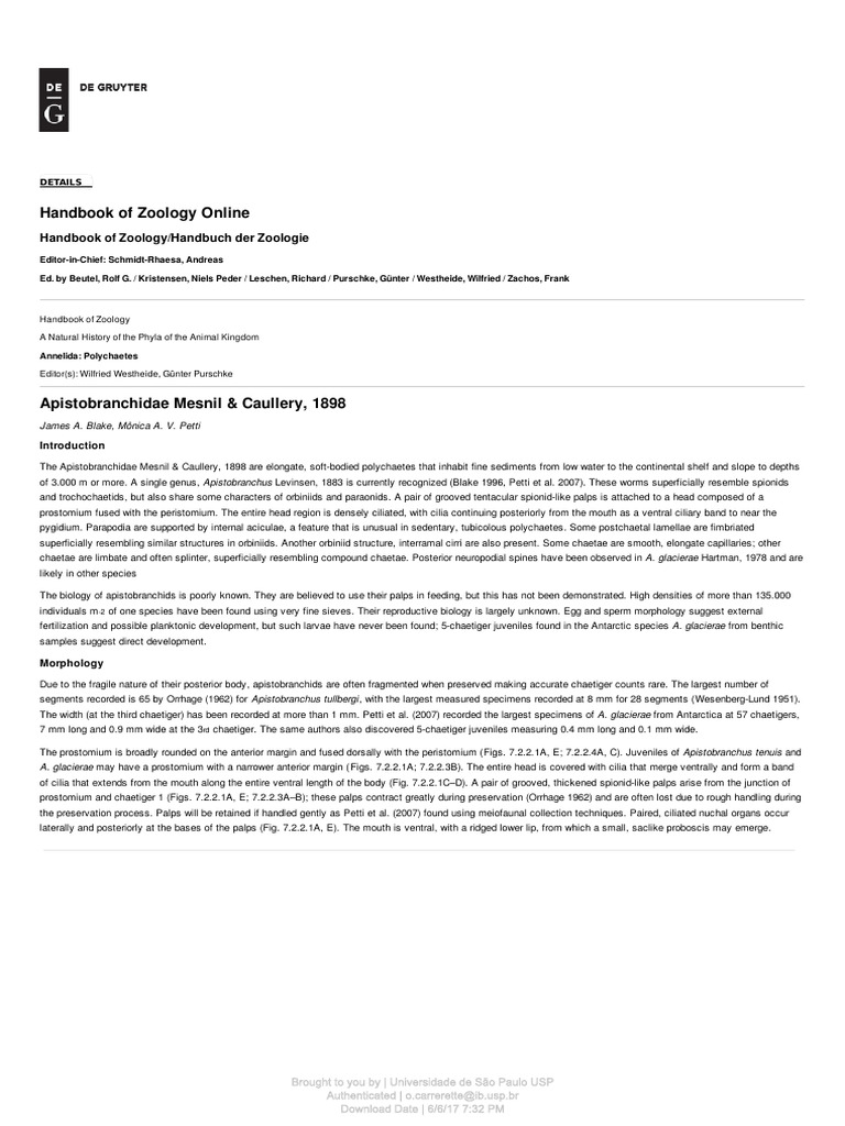 Apistobranchidae: Morphology and Biology | PDF | Ribosomal Dna ...