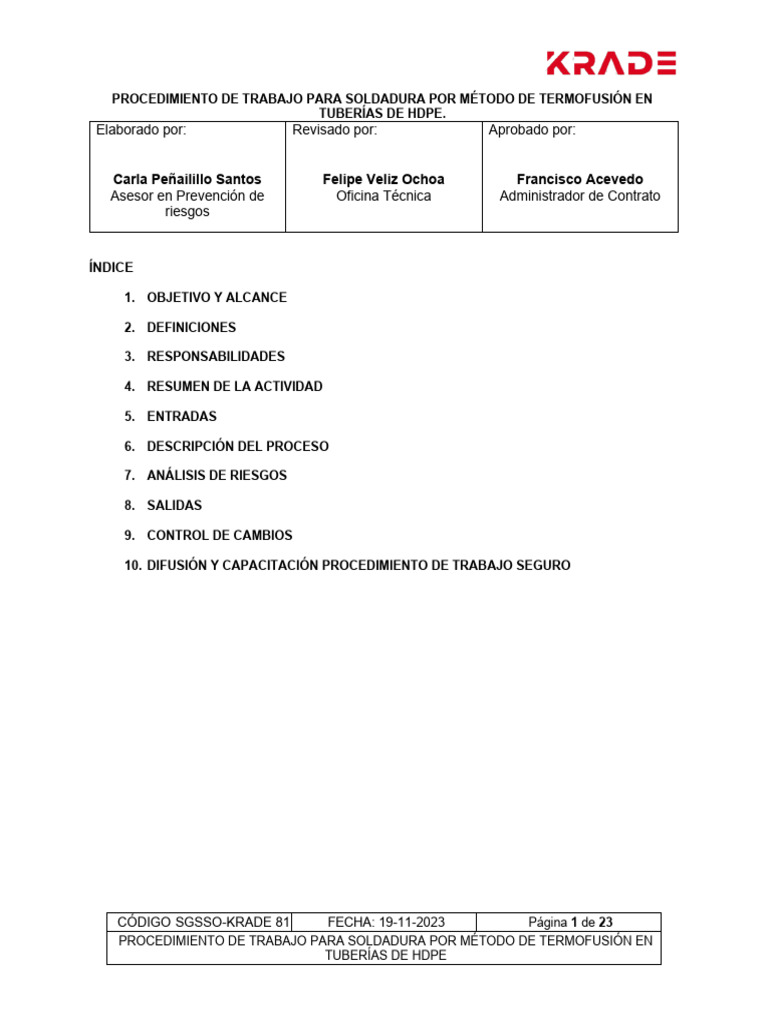 Procedimiento de Soldadura por metodo termofusiขon tuberกas HDPE | Descargar gratis PDF ...
