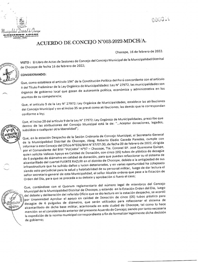 ACUERDO DE CONCEJO N° 003-2022-MDCH | PDF