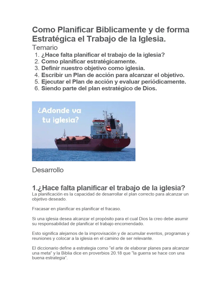 Como Planificar Biblicamente y de Forma Estratégica El Trabajo de La ...