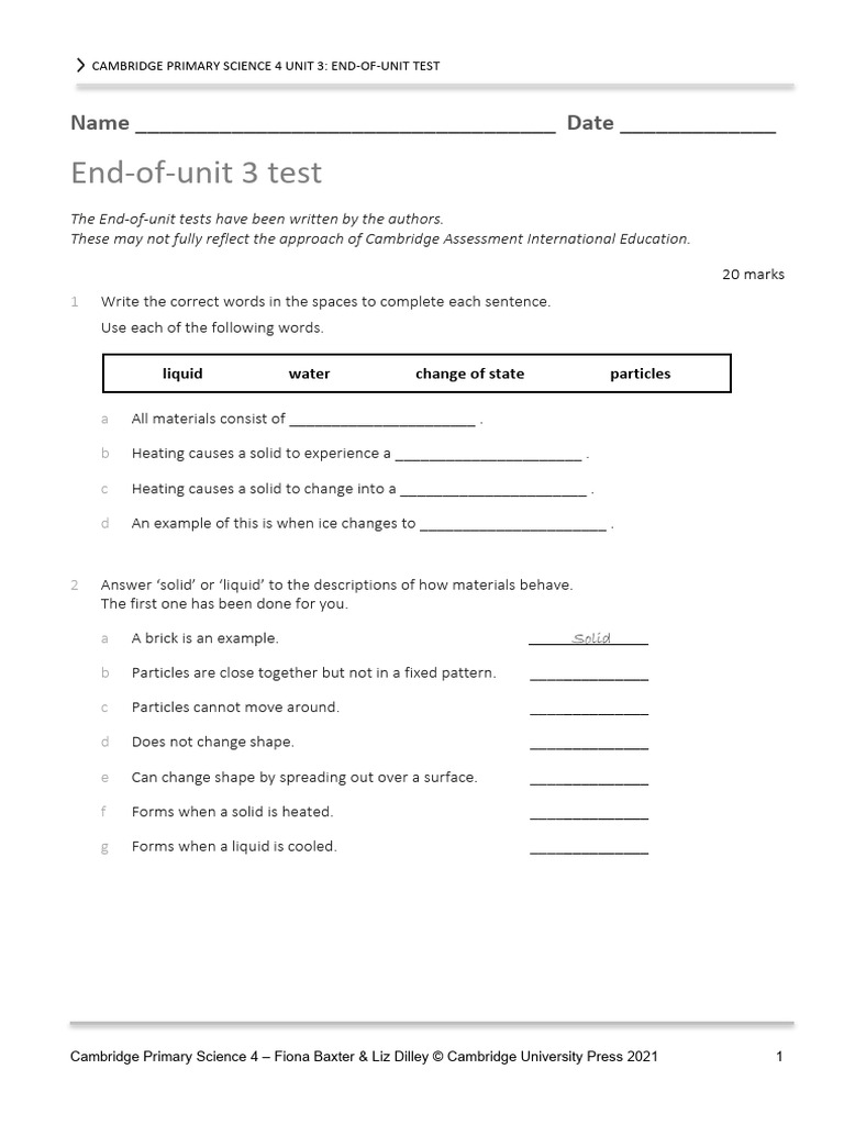 P - Science 4 - End-Of-Unit - 3 | PDF | Liquids | Ice