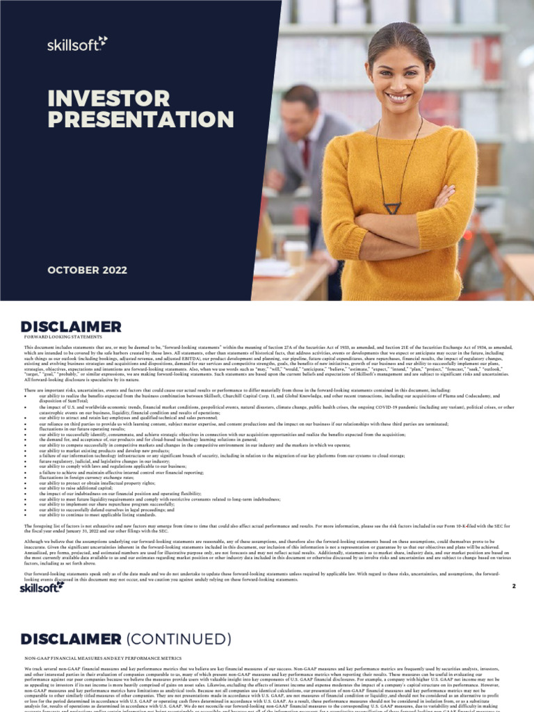 Skillsoft Investor Presentation - 10 18 22 V6 | PDF | Cloud Computing | Mergers And Acquisitions