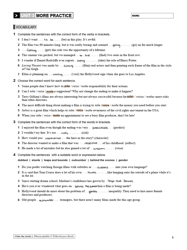 Film Grammar and Vocabulary Practice | PDF | Movie Theater