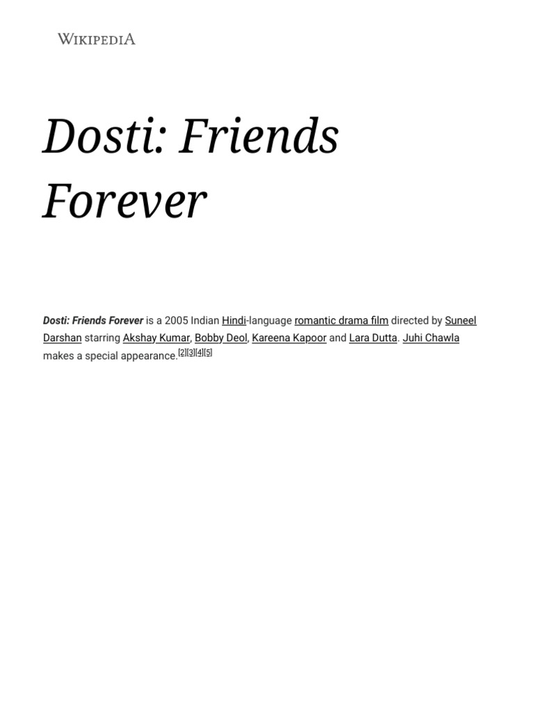 Dosti - Friends Forever - Wikipedia | PDF | Film Production Districts | Cinema Of India