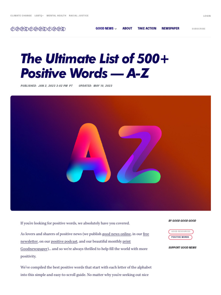 The Ultimate List of 500+ Positive Words - A-Z | PDF