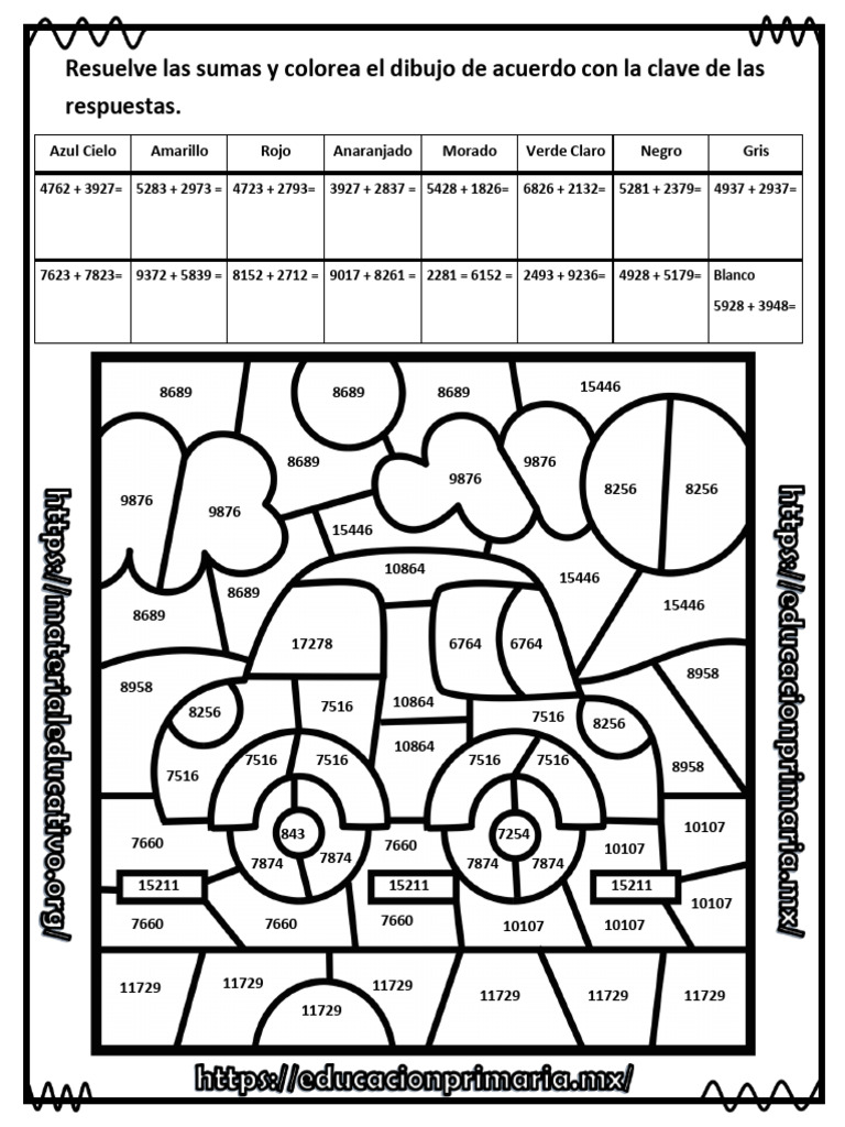SUMAS Y COLOREADO 4A | PDF | Ligero | Procesamiento de imágenes