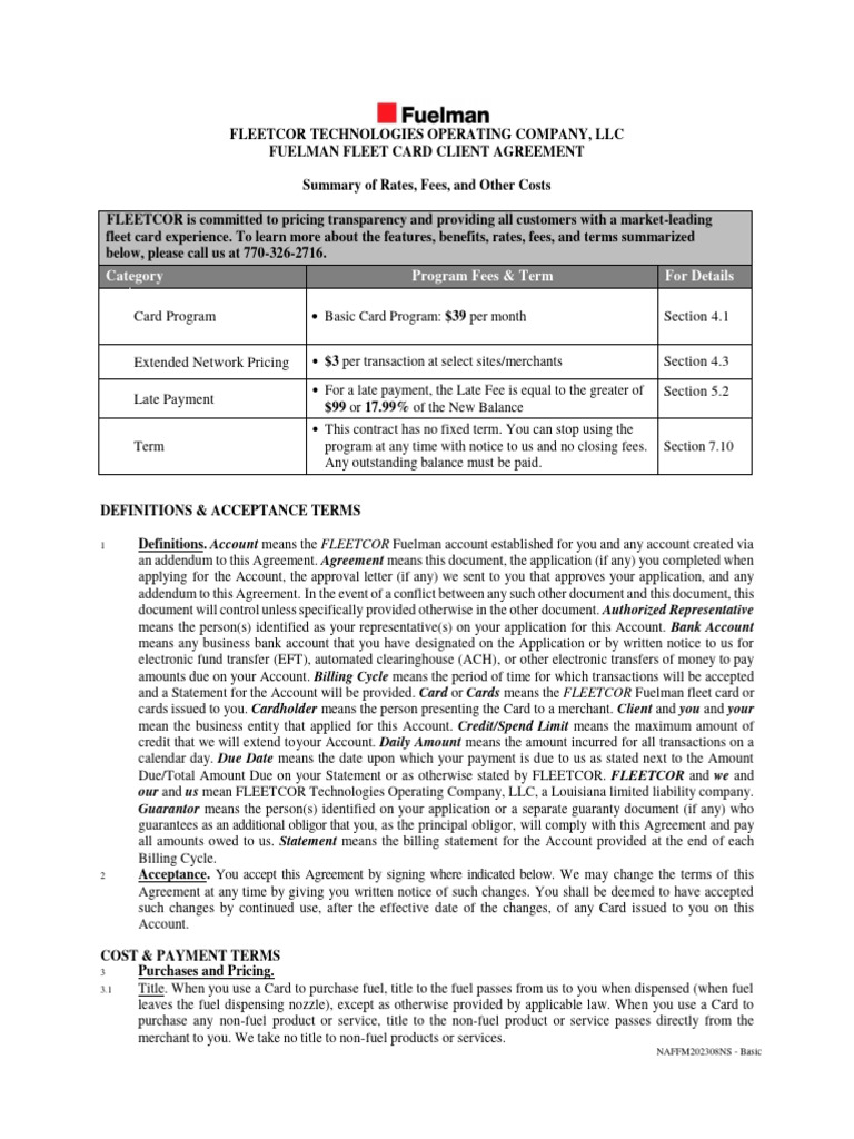 Fuelman Prop TCs - Basic | PDF | Credit Card | Indemnity