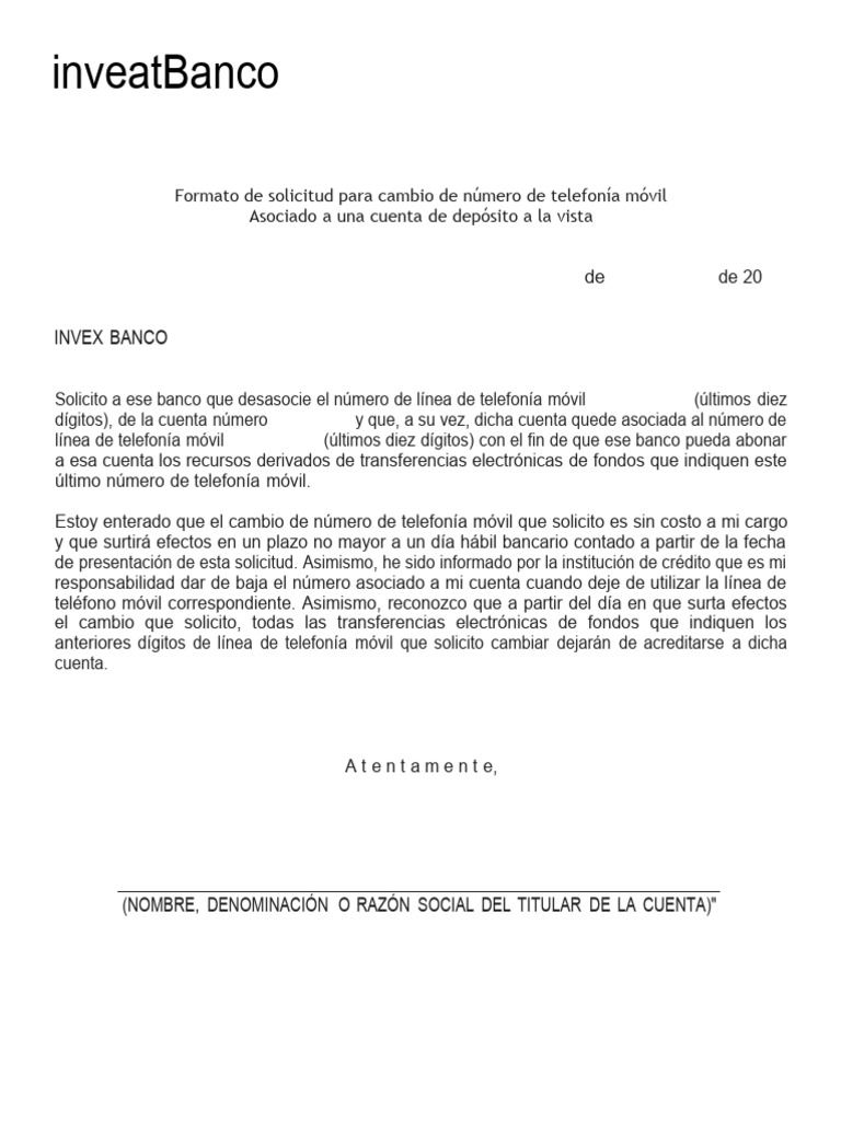 Solicitud para Cambio de Numero Telefonico Movil | PDF