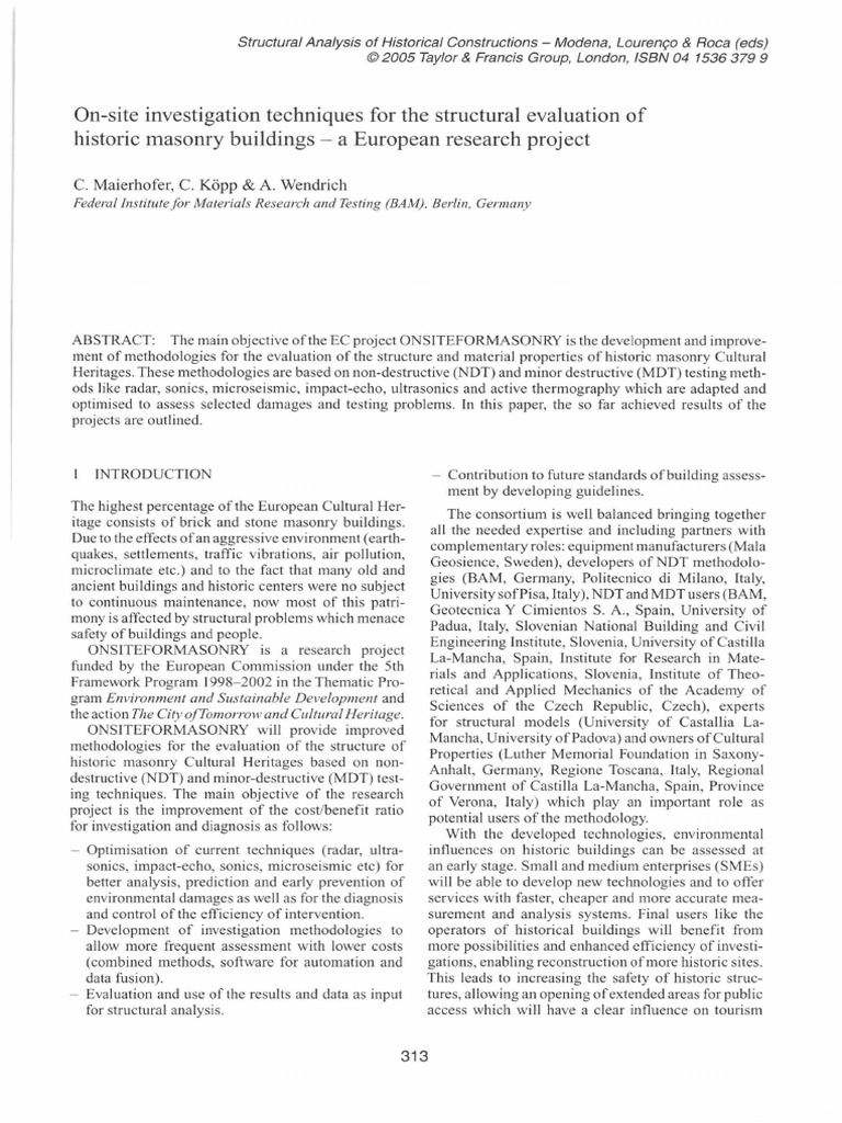Paper - On-Site Investigation Techniques For The Structural Evaluation ... Paper - On-Site Investigation Techniques For The Structural Evaluation ...