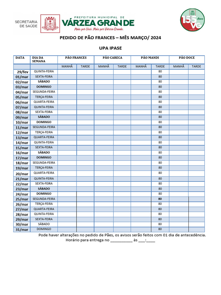 Cronograma Pães | PDF