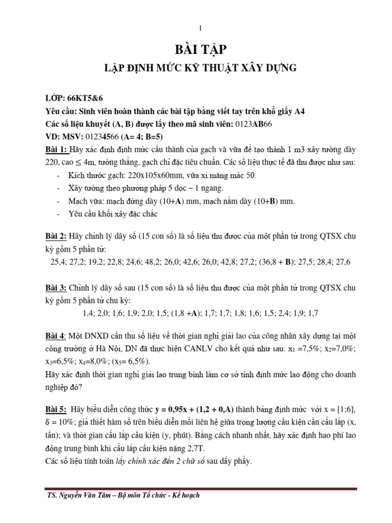 Bai Tap - Lap Dinh Muc KTXD | PDF