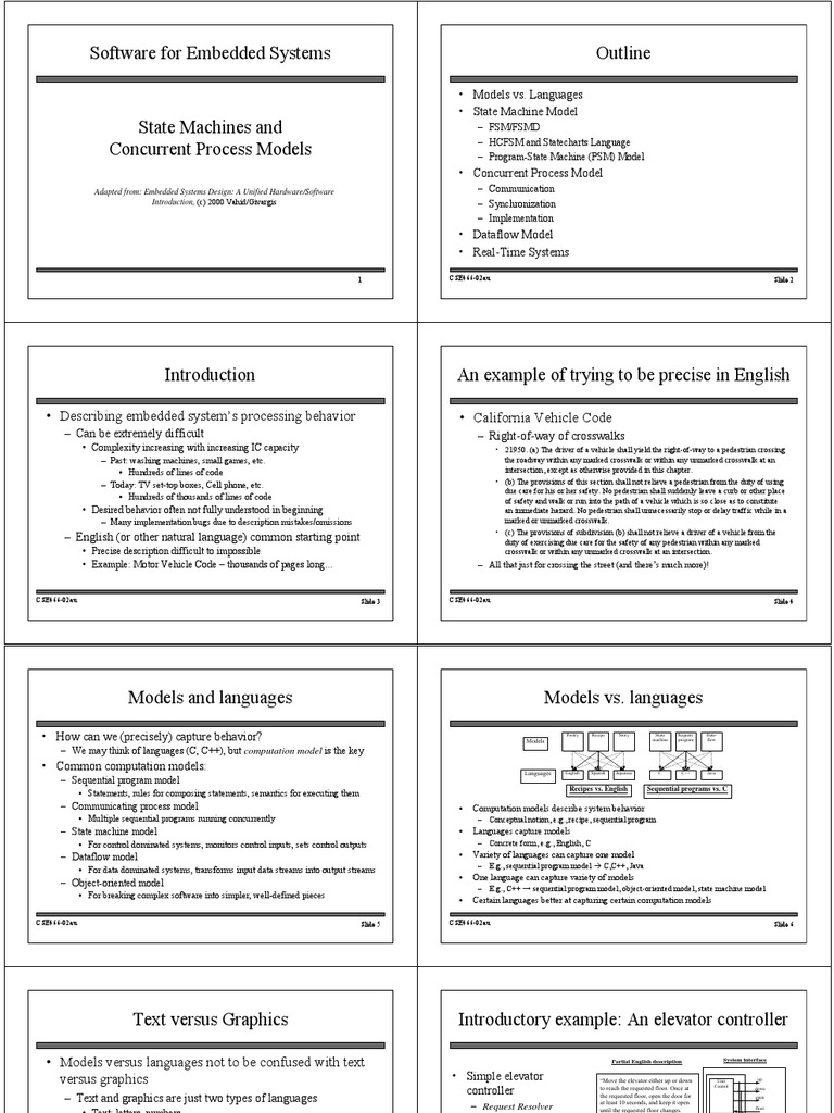 Software For Embedded Systems Outline: - Models vs. Languages - State Machine Model | PDF ...