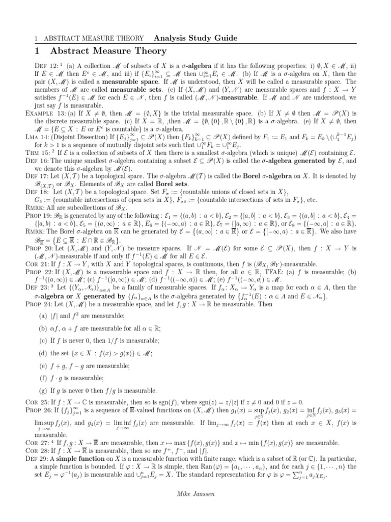 ABSTRACT MEASURE THEORY Analysis Study Guide | PDF | Norm (Mathematics) | Mathematical Relations
