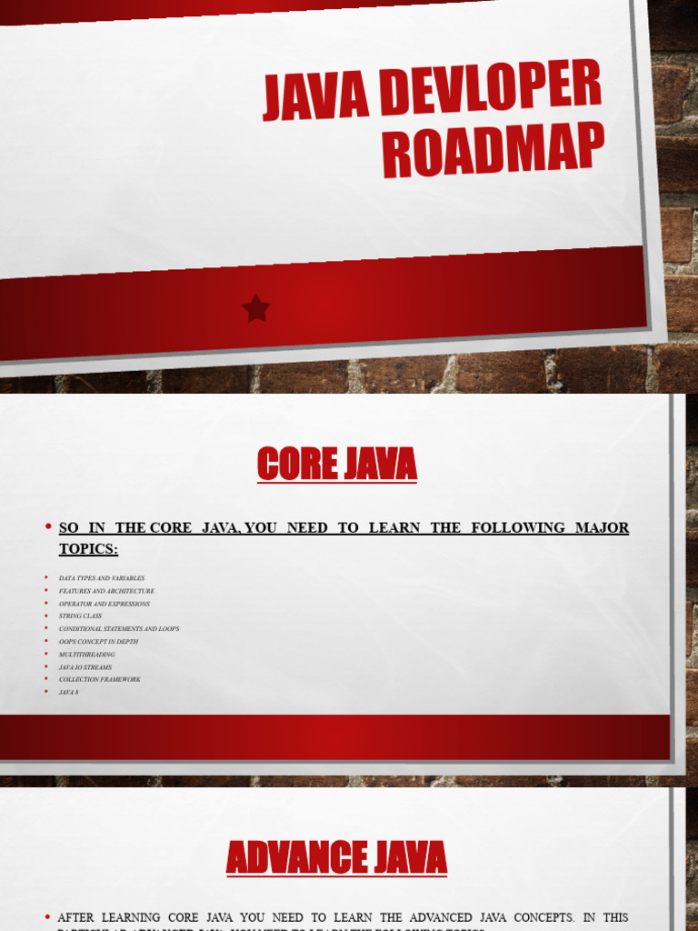 Java Devloper Roadmap | PDF | Java (Programming Language) | Databases Java Devloper Roadmap | PDF | Java (Programming Language) | Databases