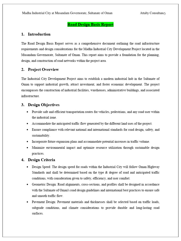 Road Design Basis Report | PDF | Road | Traffic