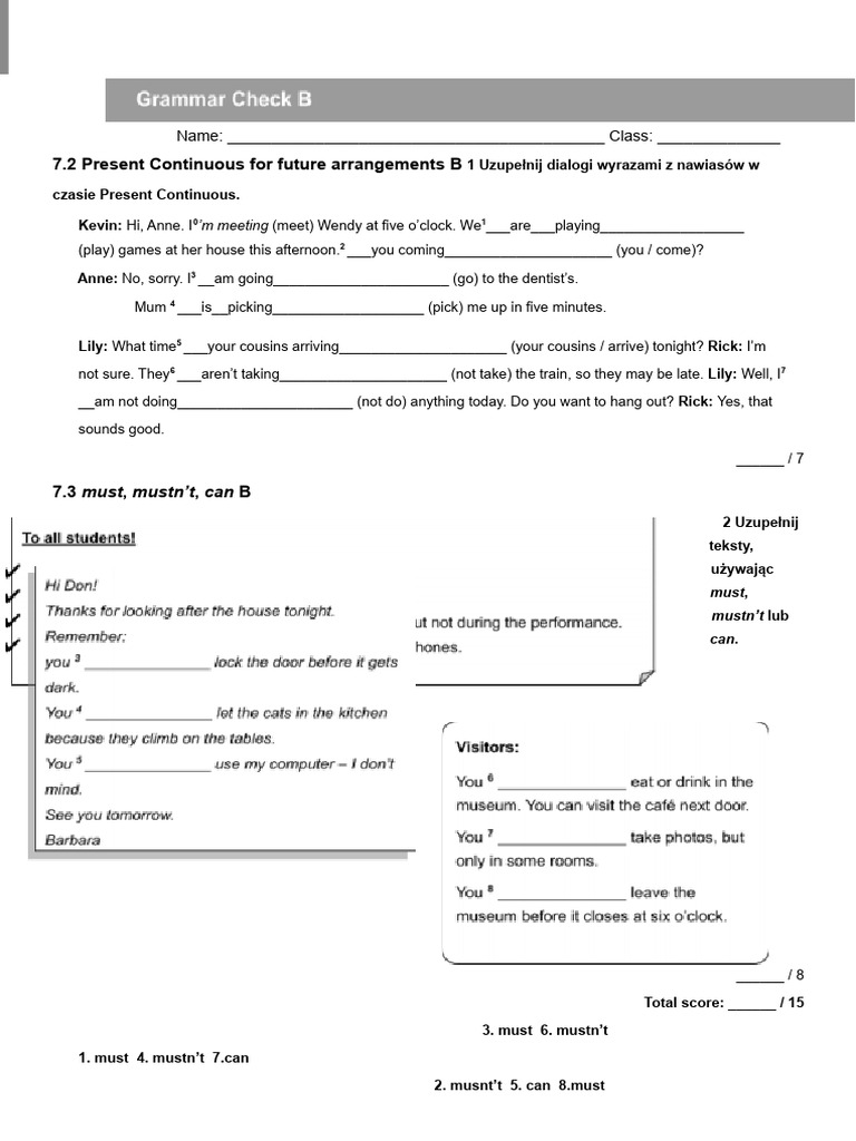 Szymon Tuleja - EC A2 Tests - Grammar Check 7B | PDF