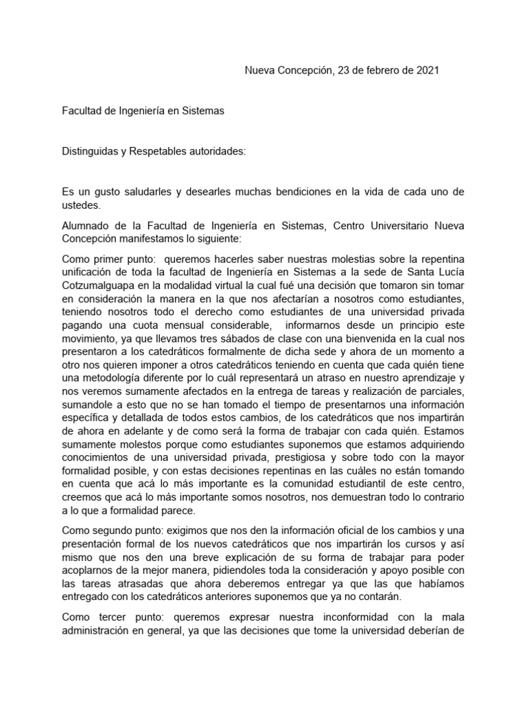 Carta de Inconformidad | PDF