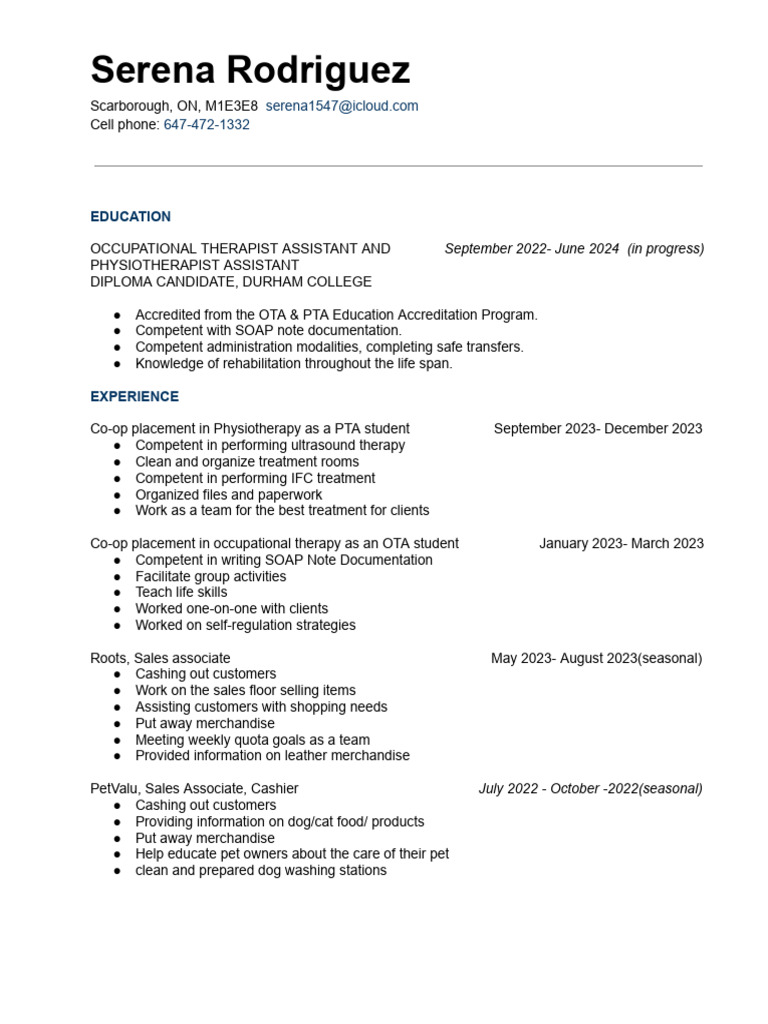 Serena Rodriguez Resume | PDF | Physical Therapy | Health Care