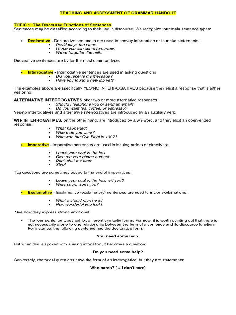 TEACHING AND ASSESSMENT OF GRAMMAR HANDOUT | PDF | Second Language | Language Acquisition