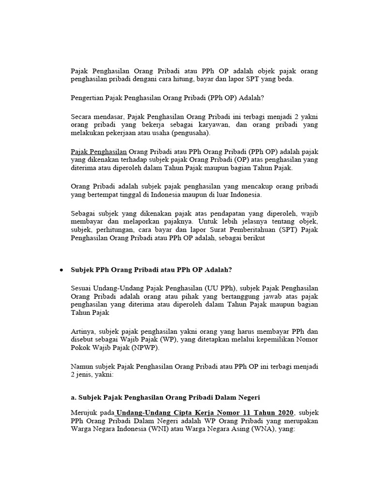 Pajak Penghasilan Orang Pribadi Atau PPH OP Adalah Objek Pajak Orang Penghasilan Pribadi Dengani ...