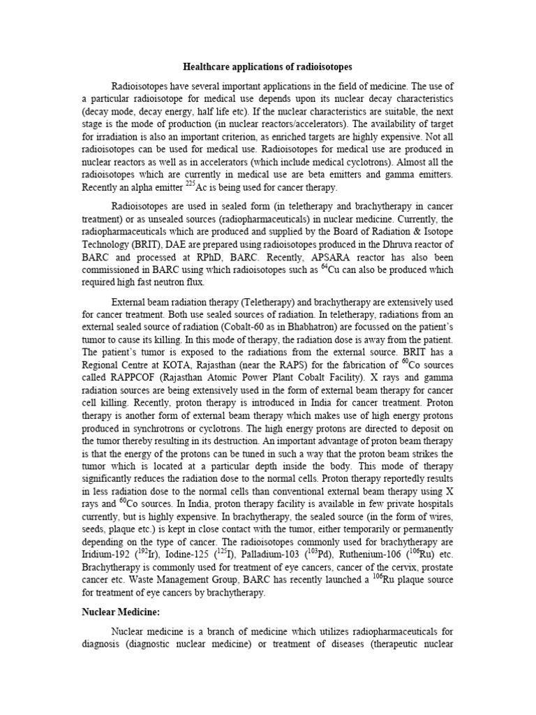 Healthcare applications of radioisotopes | PDF | Positron Emission ...