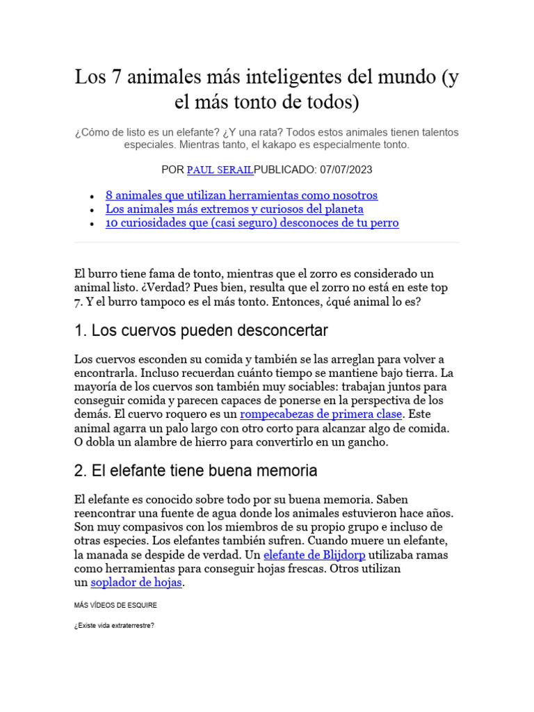 Los 7 Animales Más Inteligentes Del Mundo | PDF | Pulpo | Chimpancé