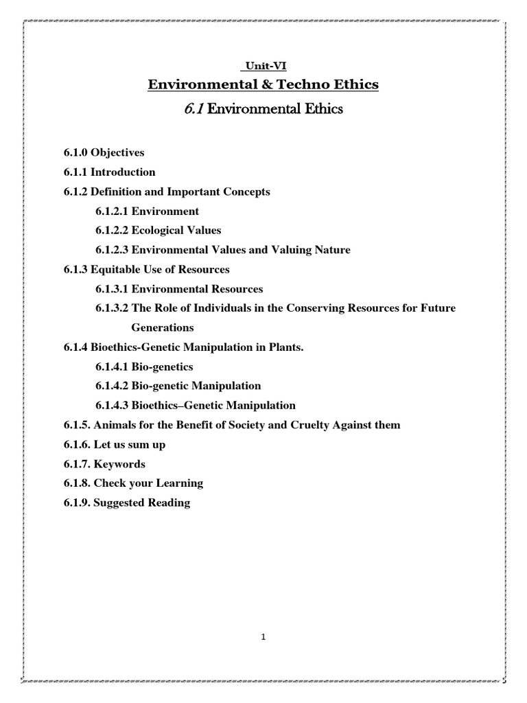 Environmental Ethics For 6th Semester Pdf Natural Environment