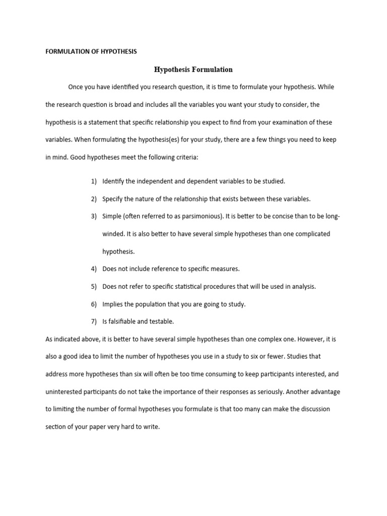 Formulation of Hypothesis | PDF | Hypothesis | Scientific Method