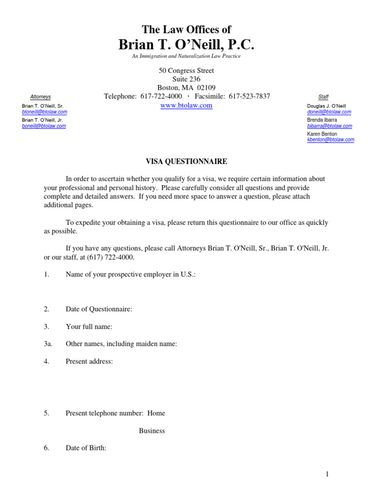Visa Questionnaire Empty | Download Free PDF | Travel Visa | Government