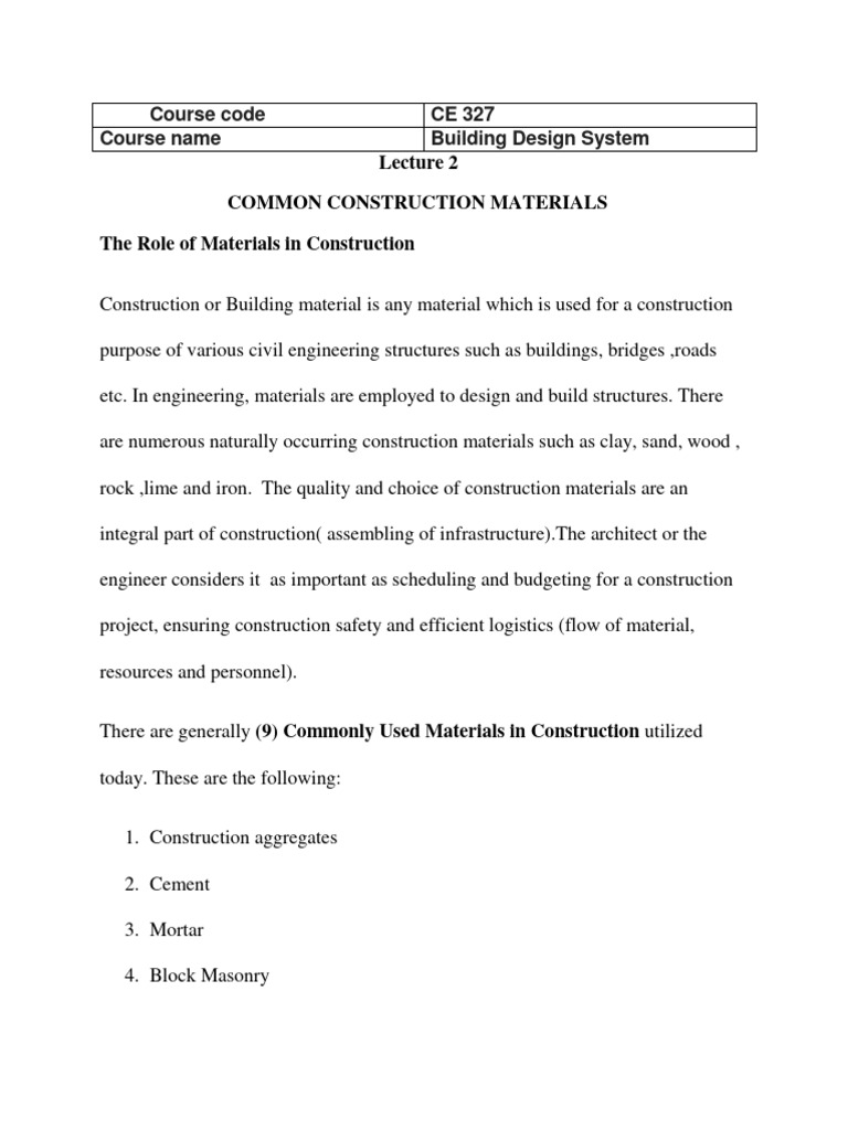 BDS Chapter 2 Construction Materials | PDF | Mortar (Masonry) | Concrete