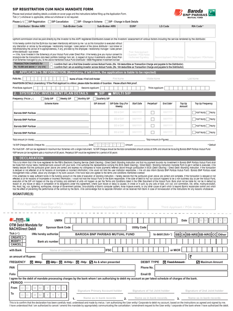 Baroda BNP Paribas SIP Form 127 | PDF | Debit Card | Cheque